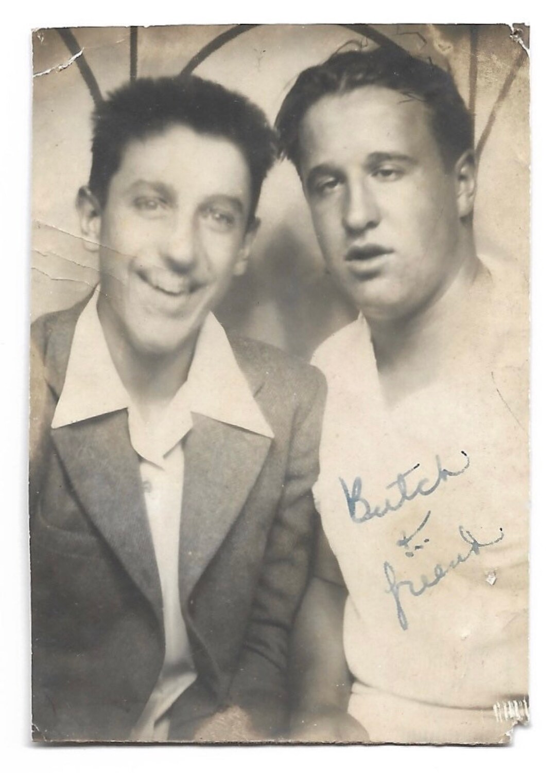Butch & Friend Vintage Arcade Photo Two Guys Pose in Front of Backdrop ...