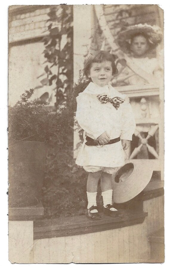 Grouchy Sister Watches From the Porch While Little Boy Poses - Etsy