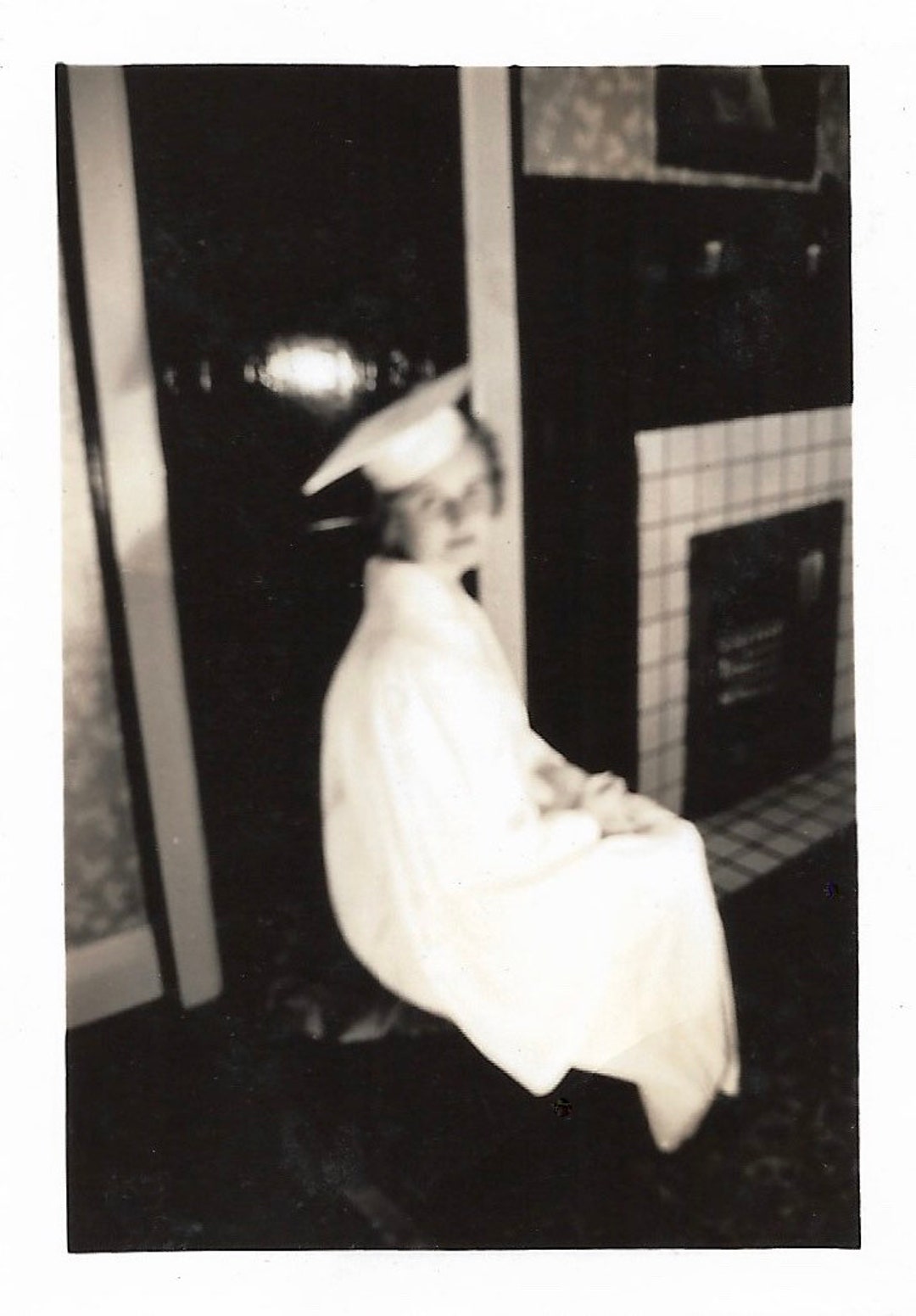The Graduate Young Woman Wearing Gown & Mortarboard Vintage Photo High ...