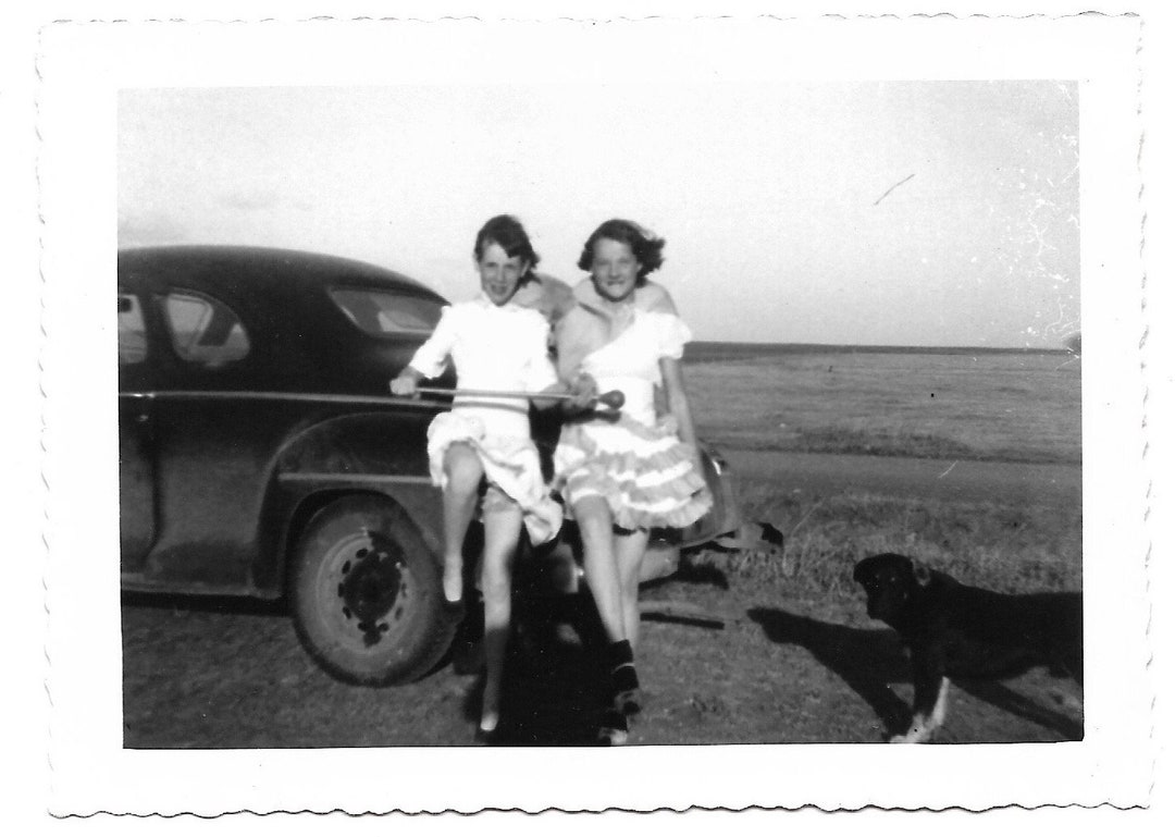 Vintage 1953 Photo: Girls Twirling Baton, Dog Watching - Etsy