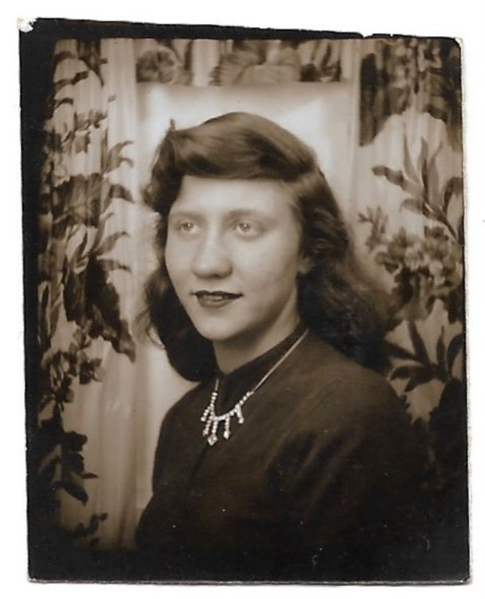Vintage Photo Booth Portrait of Young Woman Wearing Necklace Vintage ...
