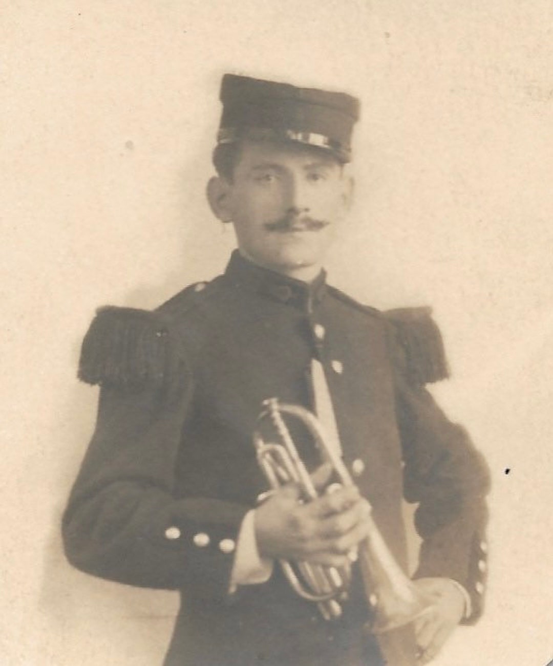 Trumpet Player in Band Uniform Antique Photograph Portrait of Man With ...