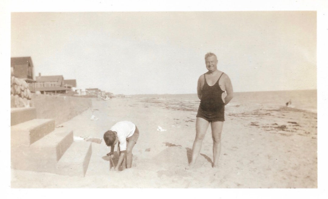 Young Boy Digging Hole in the Sand Found Photo Dad Wearing 1920’s ...