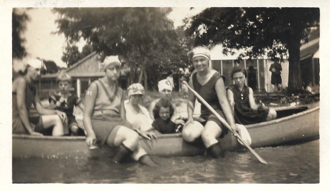 Grumpy & Happy Boaters in Wooden Canoe Vintage Photo 1920’s Flapper ...