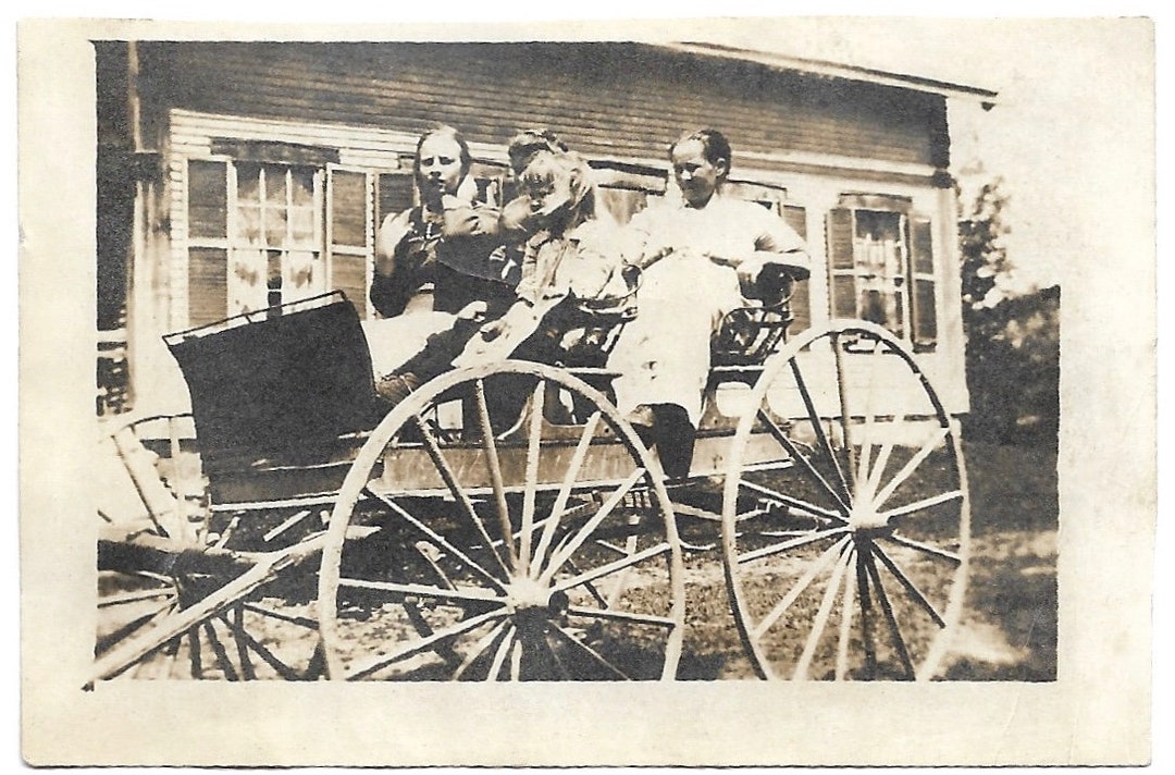Buckboard Ride Vintage Snapshot Four-wheeled Wooden Wagon Carriage ...