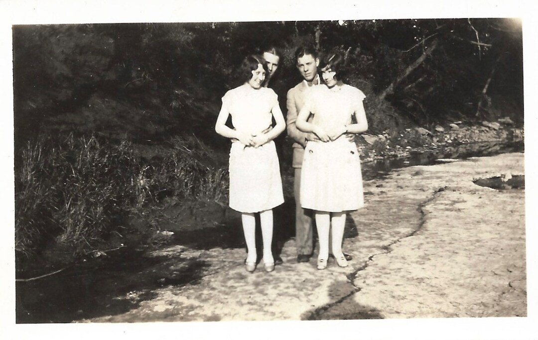 Pretty Girls With Coy Smiles Vintage Photo Handsome Boyfriends Embrace ...