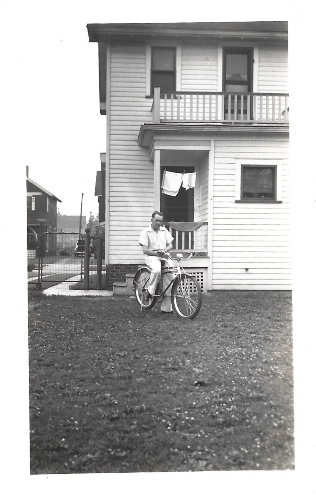 Vintage Photo Man on Bicycle in Backyard With Laundry on the ...