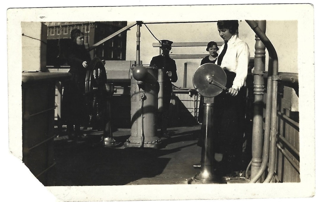 Antique Photograph: Young Women & Captain Onboard Steamship - Etsy