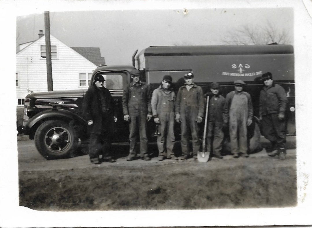 Reverse Negative Vintage Photo Working Men Pose With Tanker Truck Gas ...