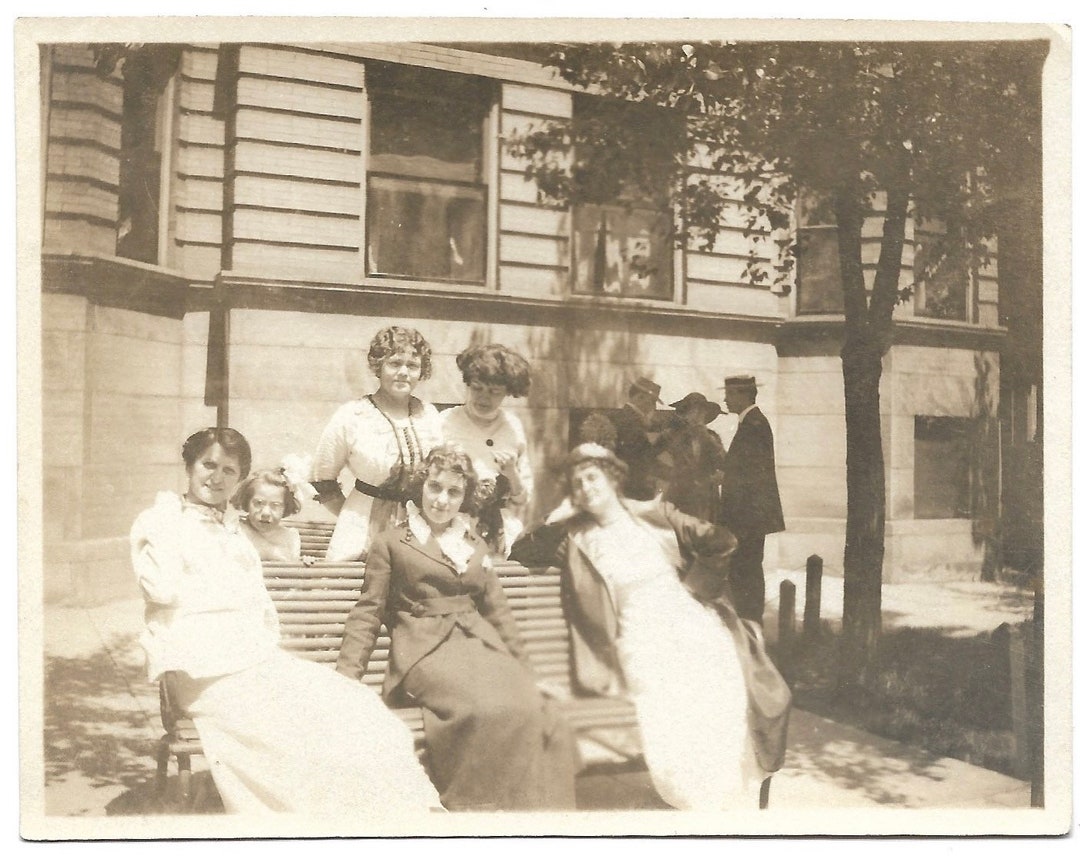 Gilded Age Antique Photo: Edwardian Women, Park Bench - Etsy