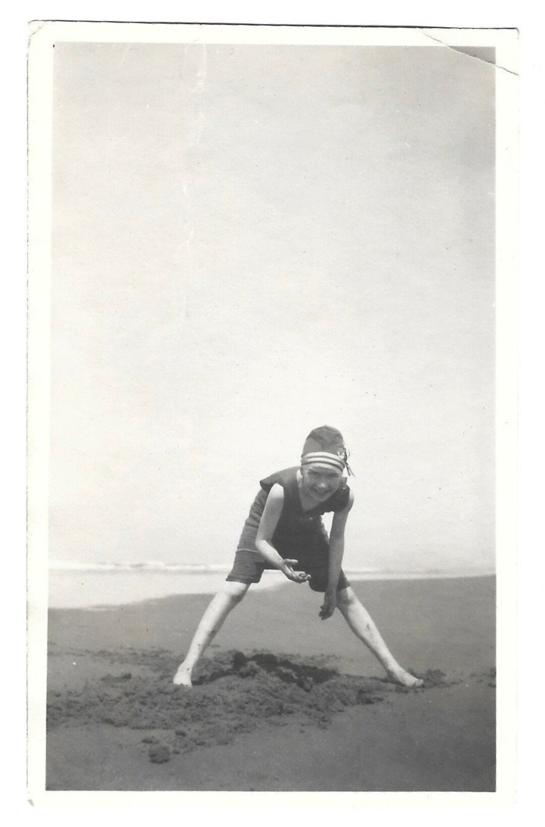 Exploring the Beach Vintage Photo Young Girl Digging in Muddy Sand Old ...
