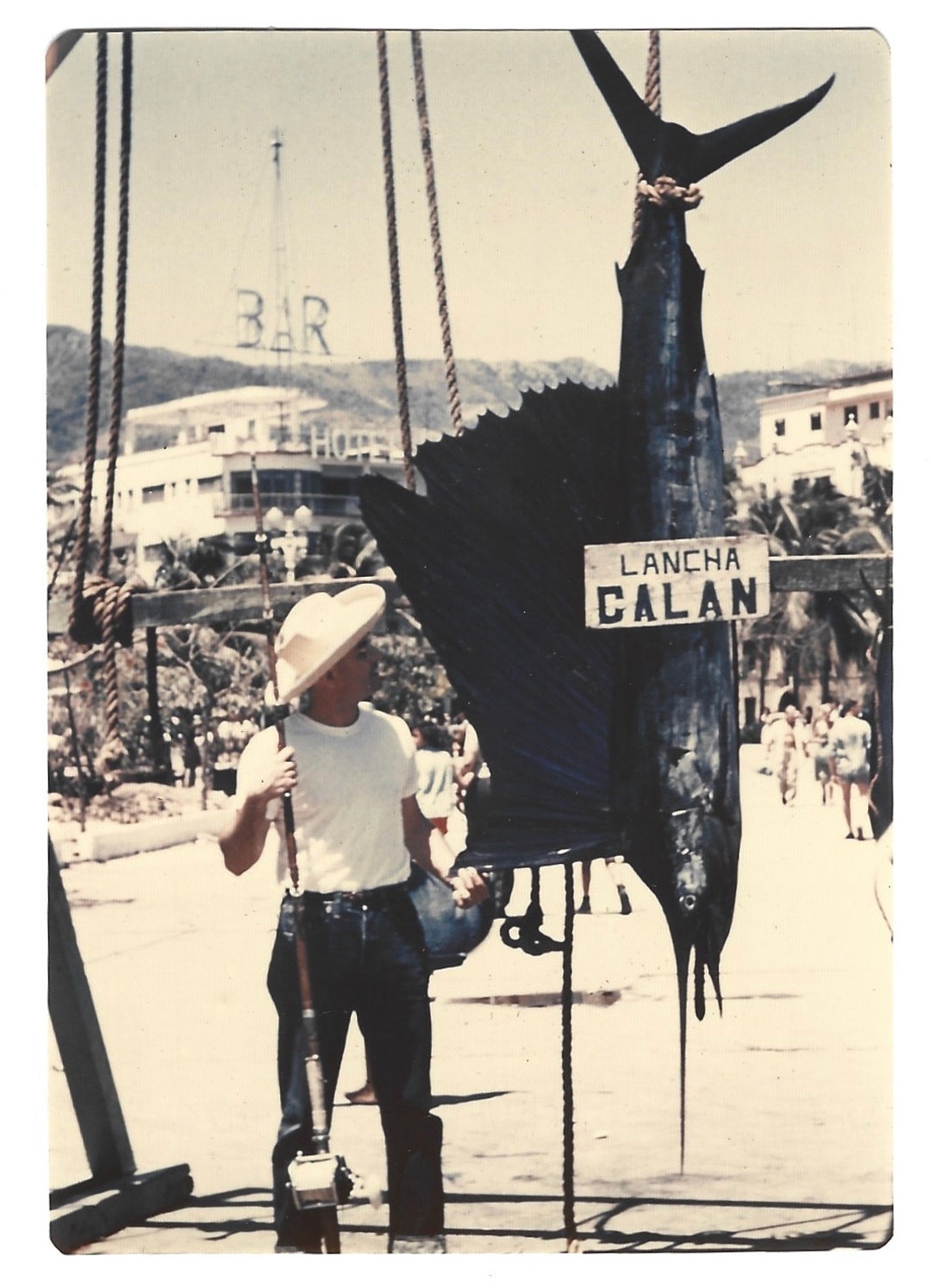 Color Photo Deep Sea Fisherman Poses With Swordfish or Sailfish Big ...