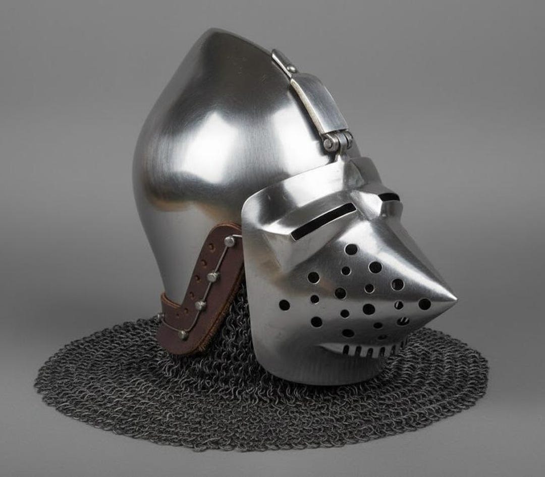 Medieval Bascinet Helmet With Rivited Chain Mail Armour Pig Face Helmet ...