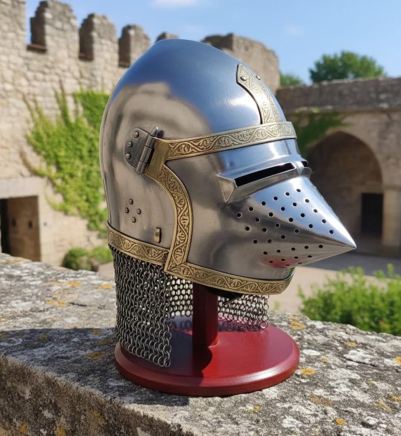 Medieval Knight Pig Face Bascinet Helmet Chainmail Armor Cosplay ...