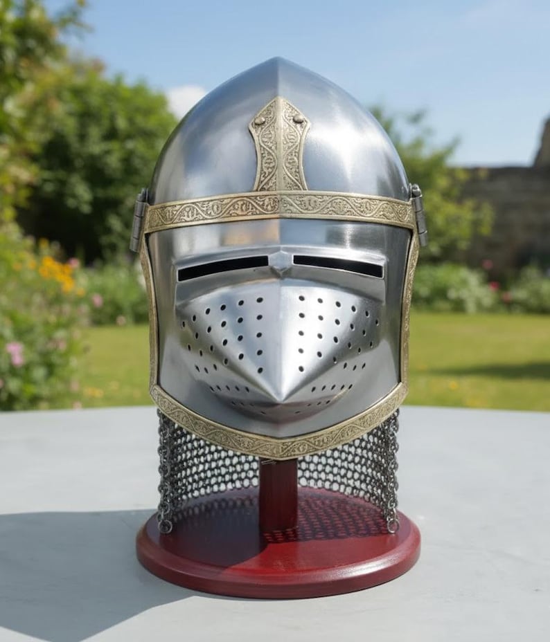 Medieval Knight Pig Face Bascinet Helmet Chainmail Armor Cosplay ...