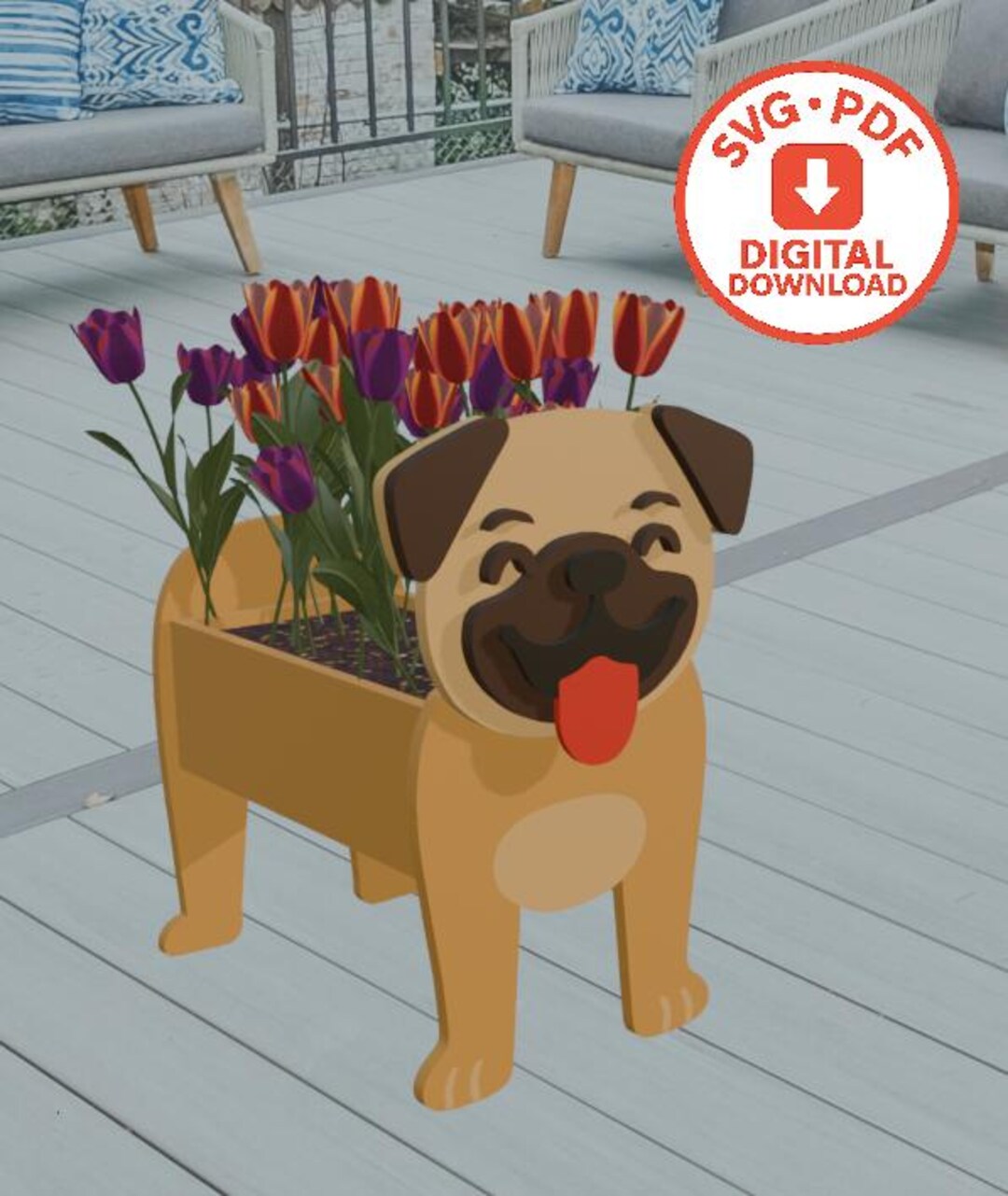 DIY Pug Planter Plans, Wood Dog Planter Pot Scroll Saw Patterns ...