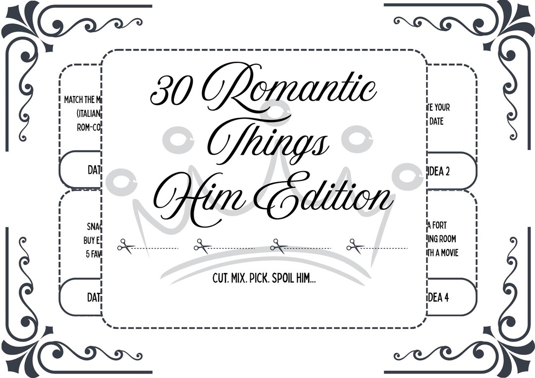 Romantic Gesture Cards for Him | 30 Printable Date Ideas (PDF Download ...