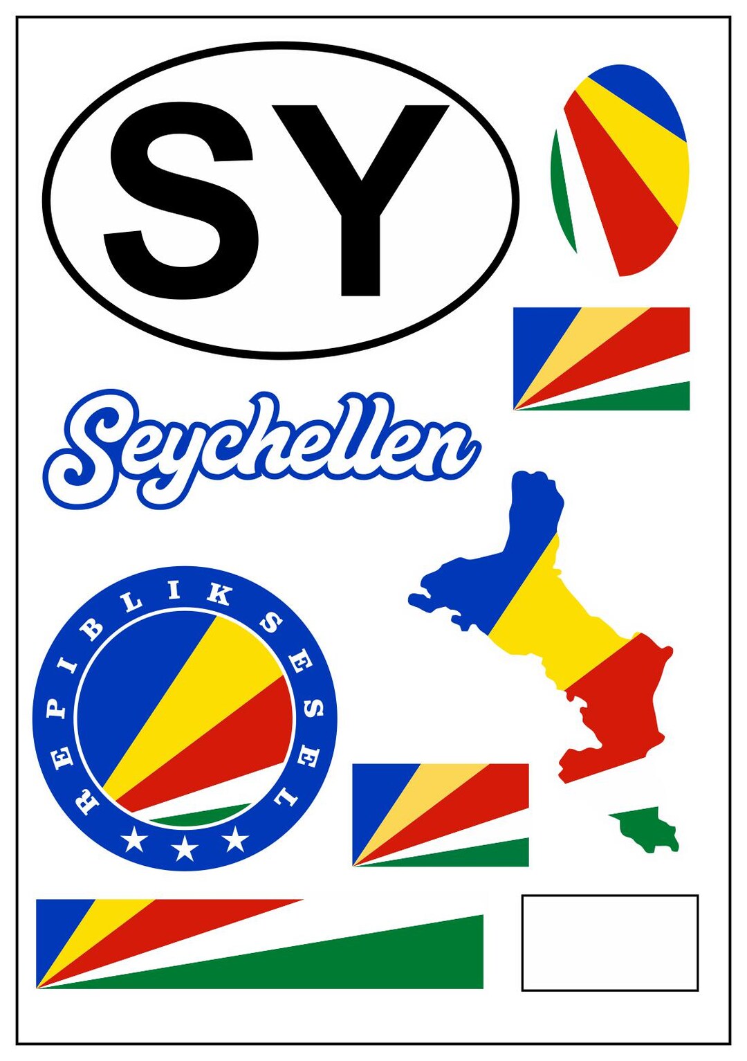 Seychelles Sticker Map 9 Pieces - Car Motorcycle Biker Flag Sticker ...