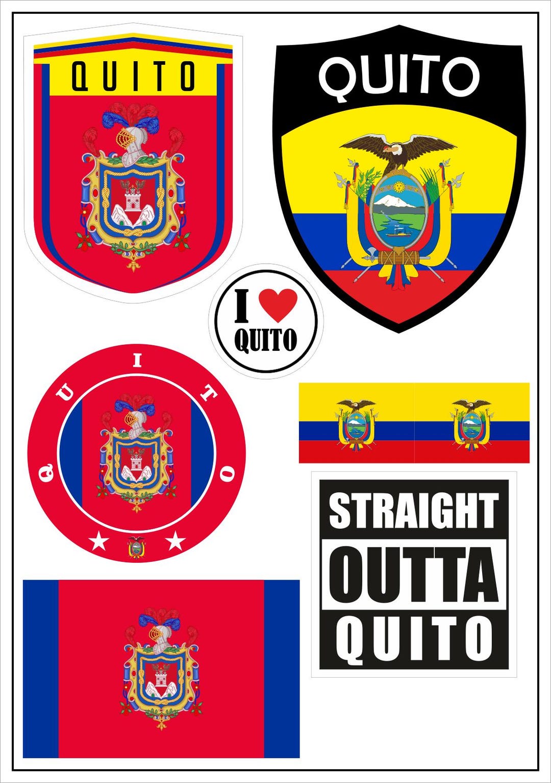 Quito Map Stickers (8 Pieces) - Ecuador Car Motorcycle Biker Flag ...