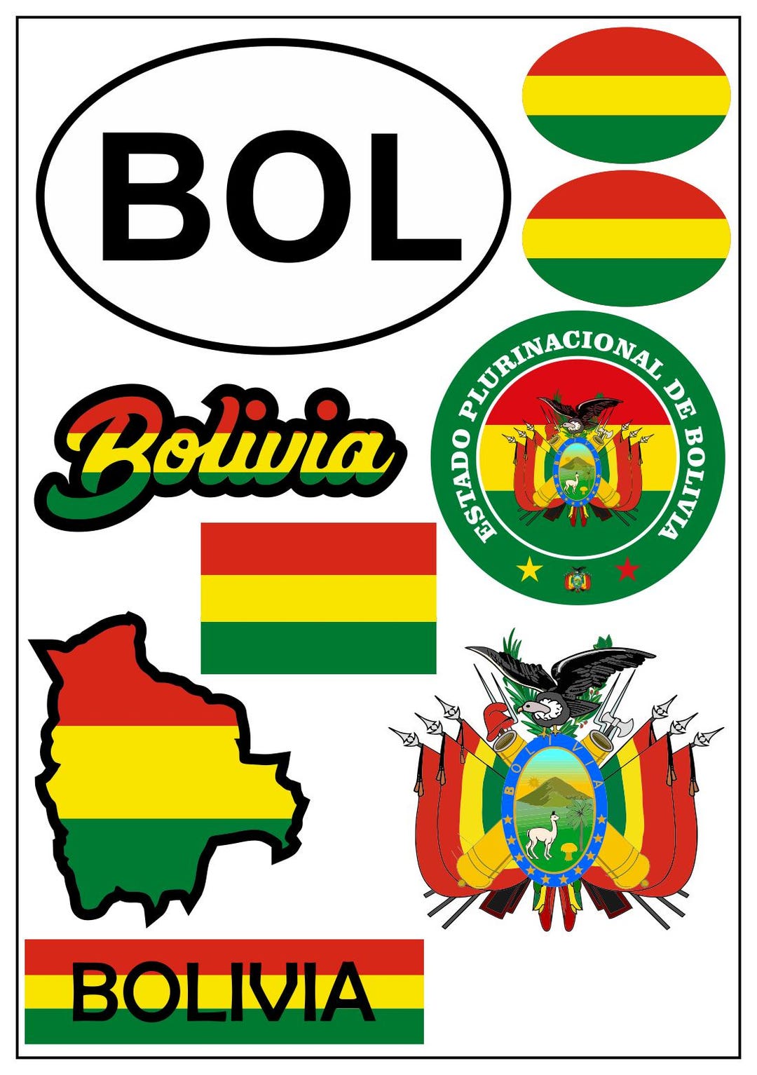 Bolivia Sticker Map 9 Pieces - Car Motorcycle Biker Flag Sticker Decal ...