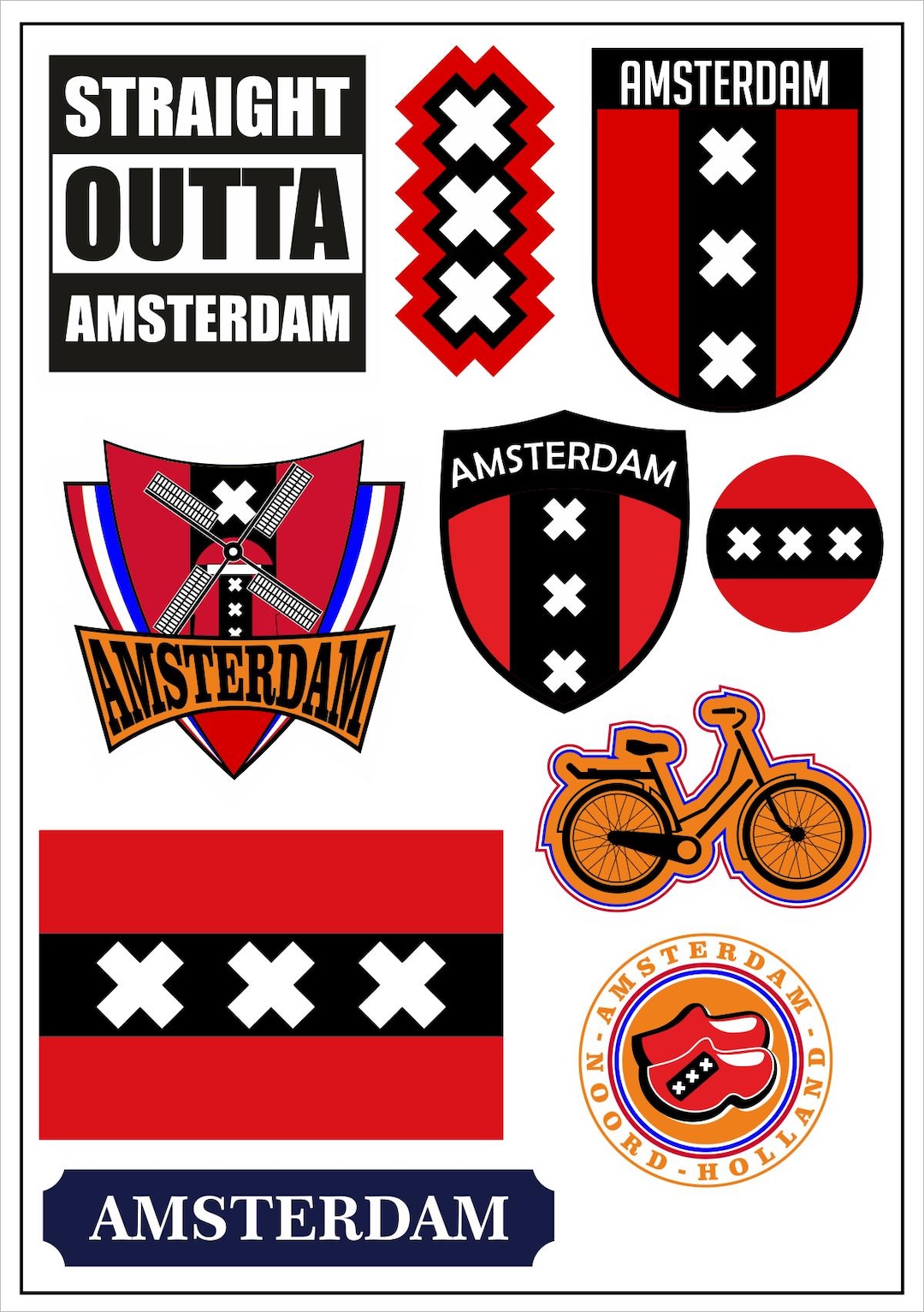 Amsterdam Map Stickers, 10 Pieces - Netherlands Holland Car Motorcycle ...