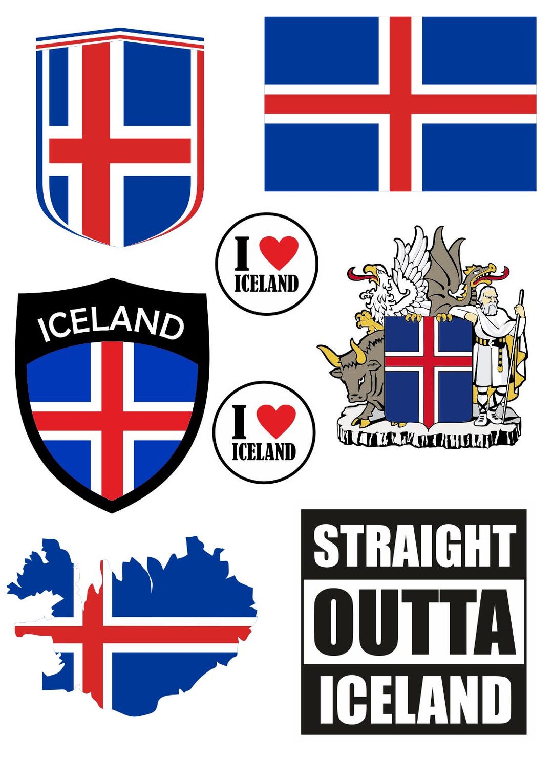 Iceland Sticker Map 8 Pieces - Car Motorcycle Biker Flag Vinyl AK - Etsy