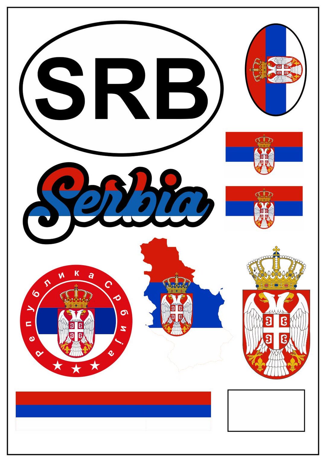 Serbia Sticker Map 9 Pieces - Car Motorcycle Biker Flag Sticker Decal ...