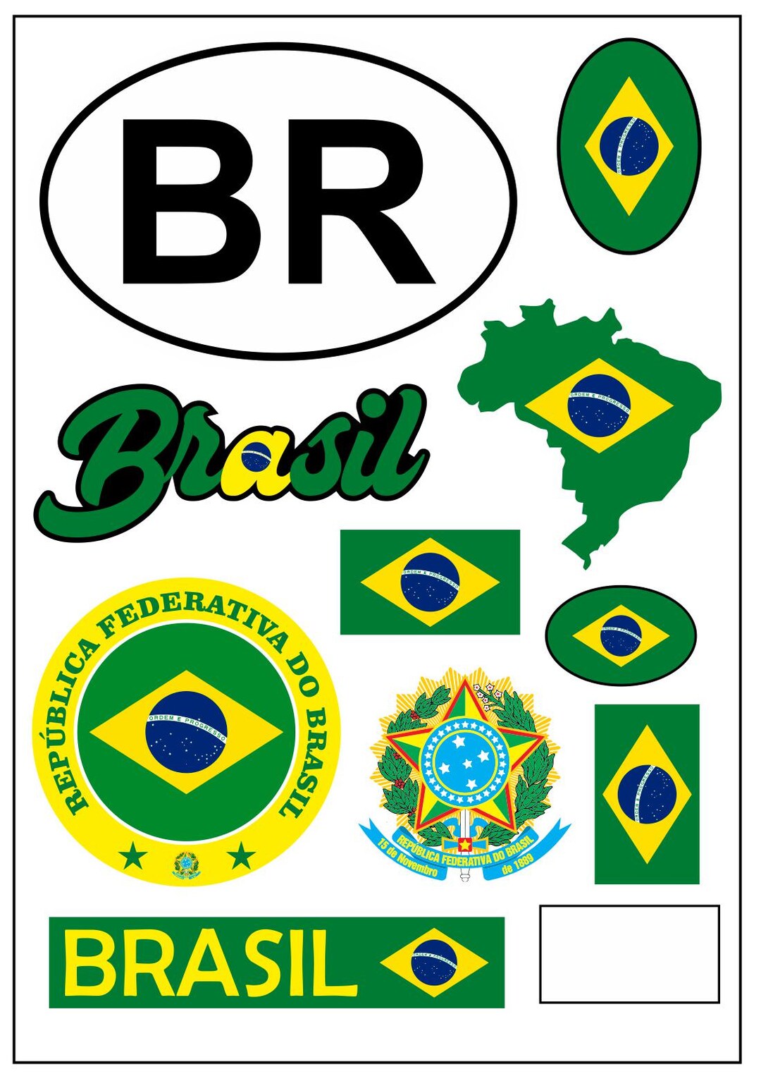 Brazil Sticker Map 10 Pieces - Car Motorcycle Biker Flag Sticker Decal ...