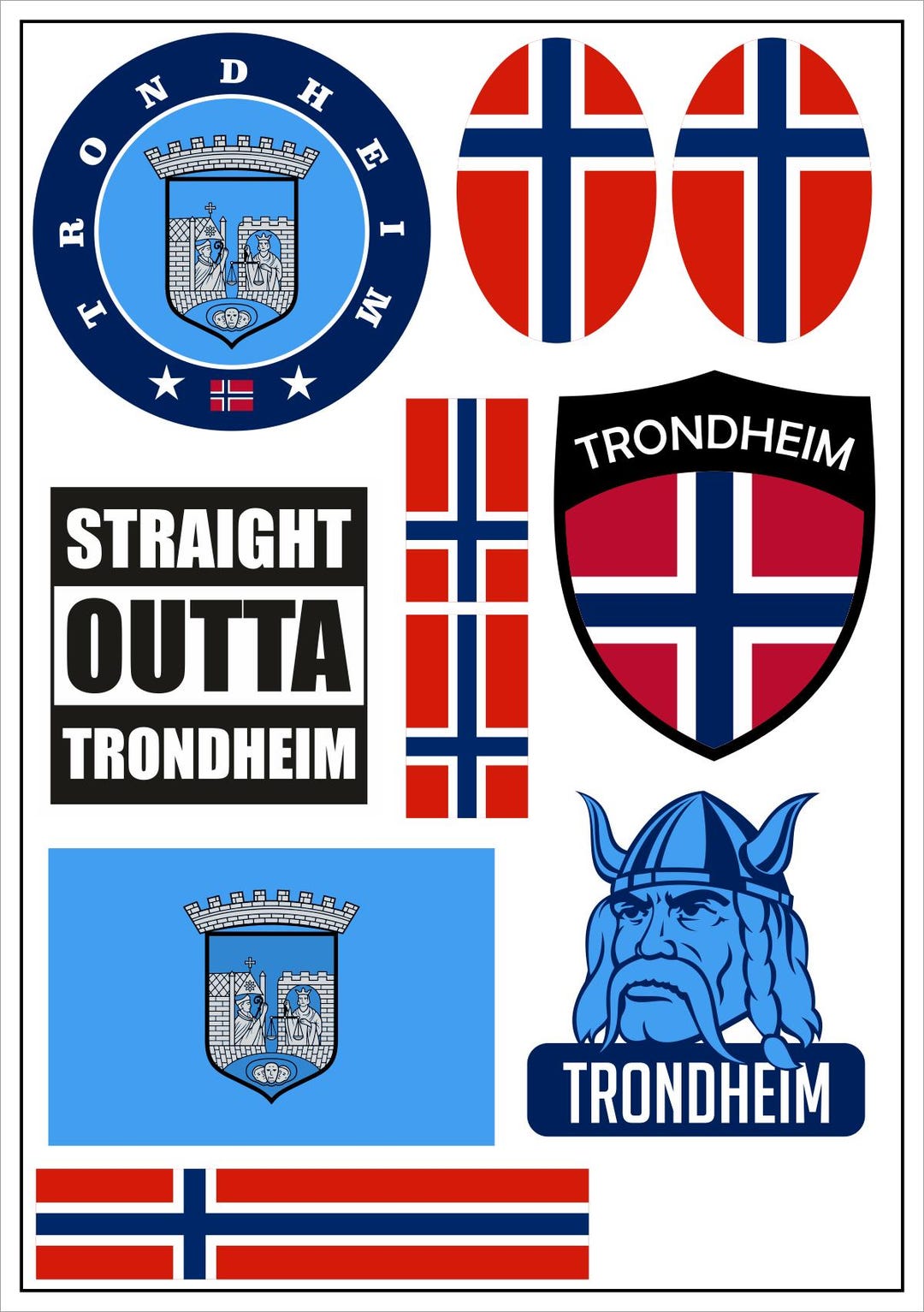 Trondheim Map Stickers (10 Pieces) - Norway Car Motorcycle Biker Flag ...