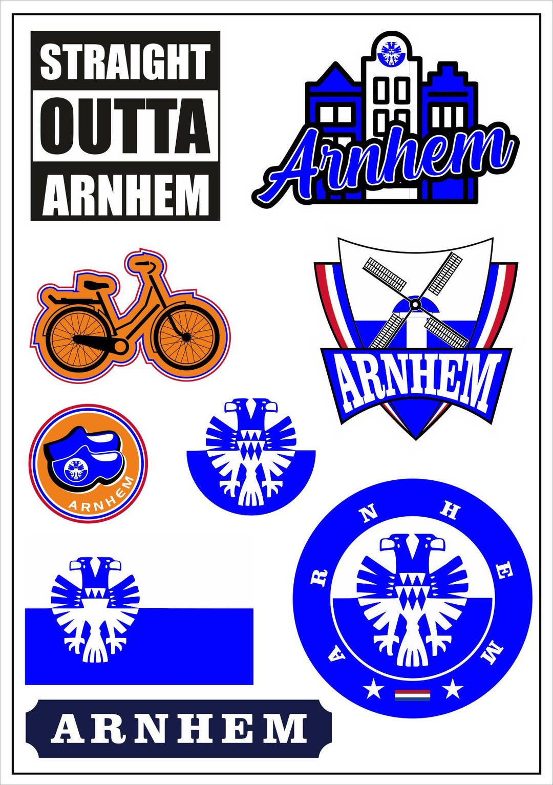 Arnhem Map Stickers (9 Pieces) - Netherlands Car Motorcycle Biker Flag ...
