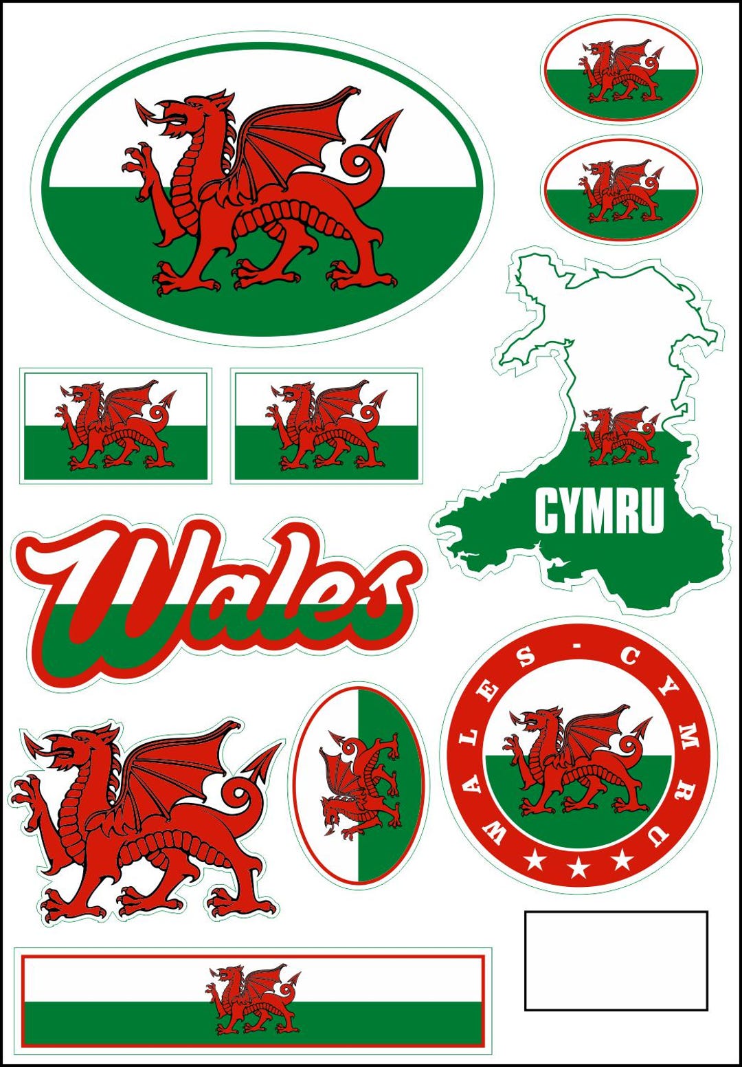 Wales Sticker Card 11 Pieces - Car Motorcycle Biker Flag Sticker Decal ...