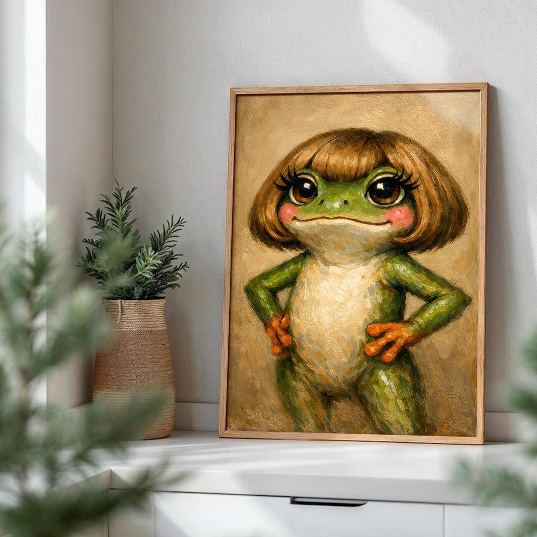 Attitude Frog Bob Haircut Portrait Wall Art, Character Hairstyle ...