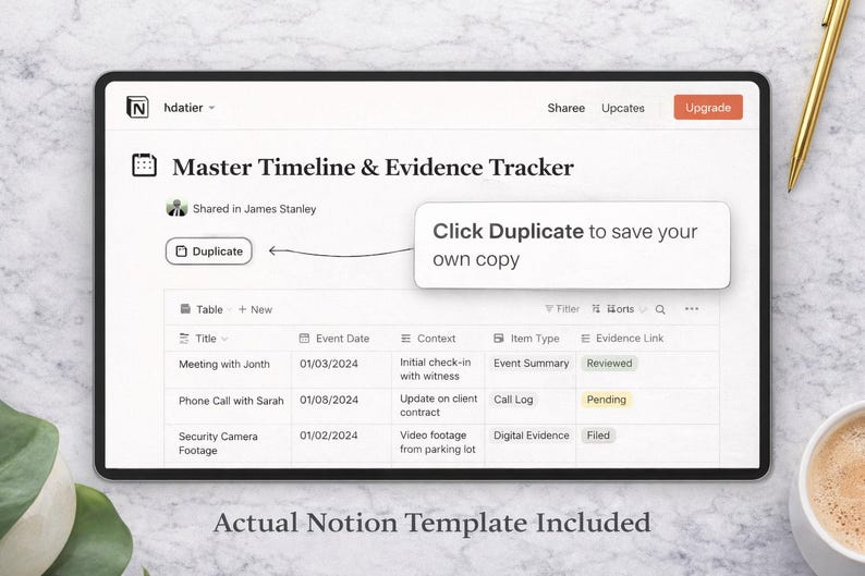 Notion Timeline & Evidence Tracker Template/ Legal, Admin and ...