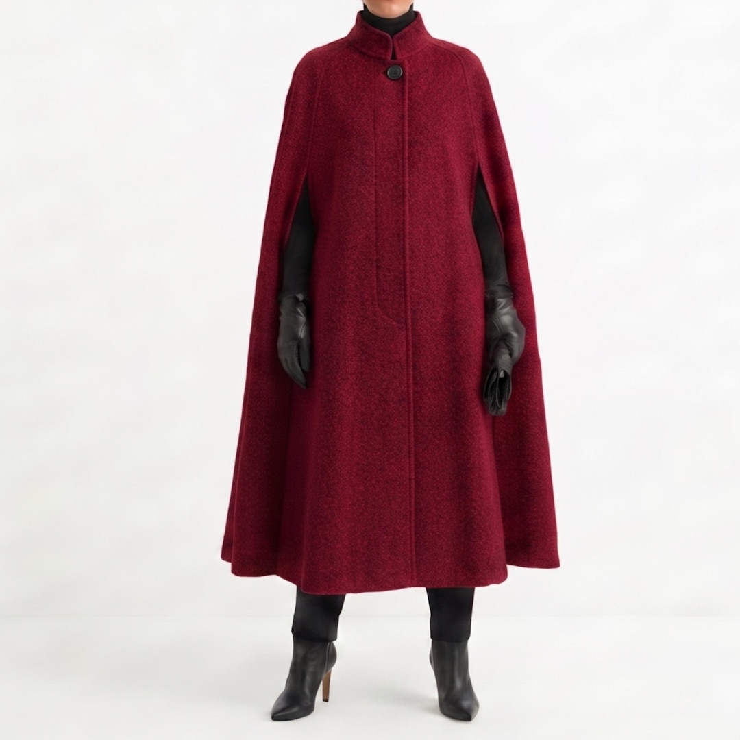 Women’s Red Long Cape Coat, Elegant Winter Cloak Jacket, Luxury High ...