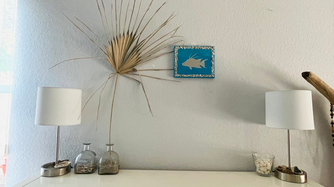 Hogfish Seashell Mosaic Turquoise & Silver With Cats Eye Shells on ...