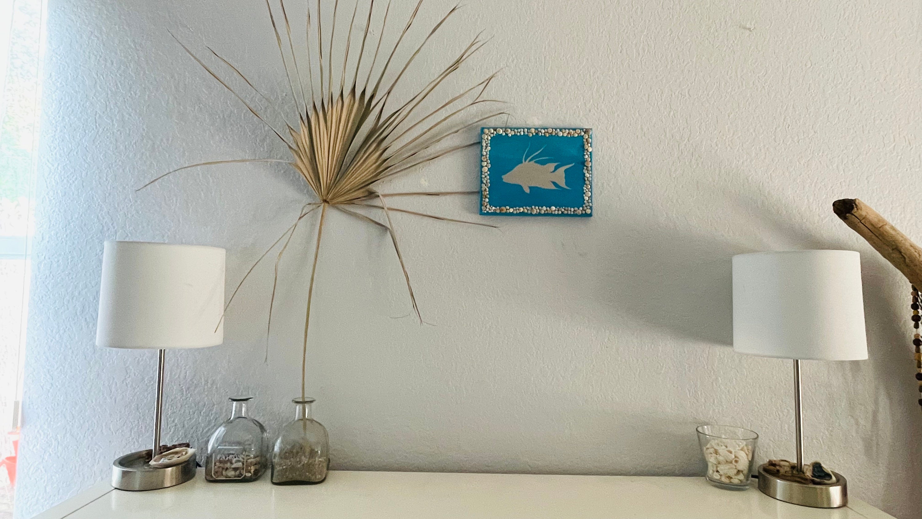 Hogfish Seashell Mosaic Turquoise & Silver With Cats Eye Shells on ...