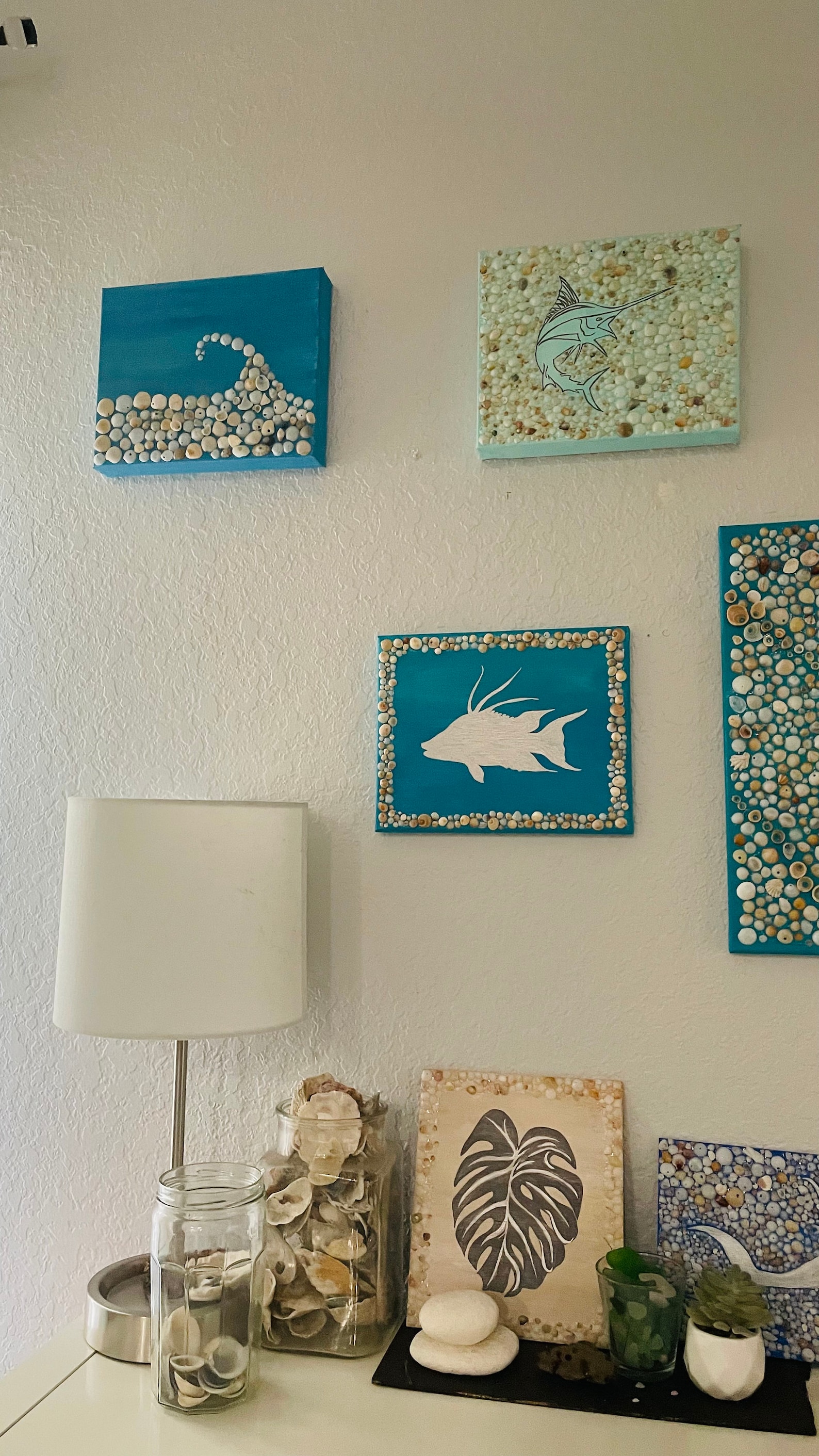 Hogfish Seashell Mosaic Turquoise & Silver With Cats Eye Shells on ...
