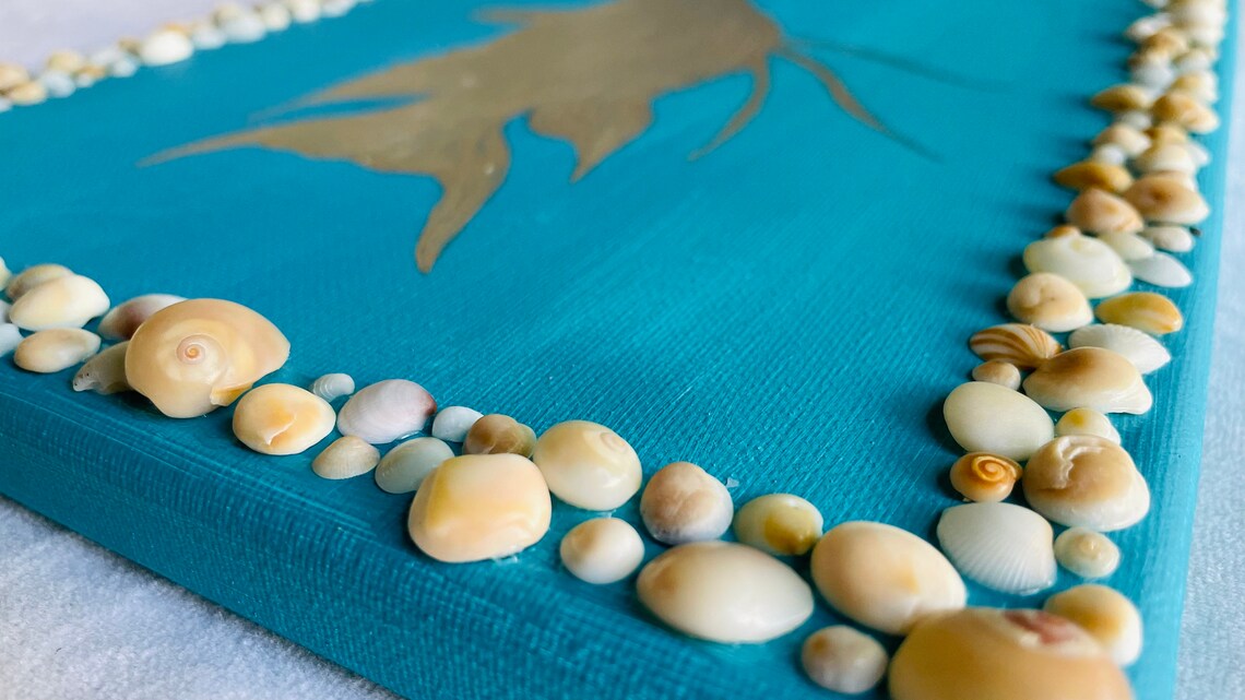 Hogfish Seashell Mosaic Turquoise & Silver With Cats Eye Shells on ...