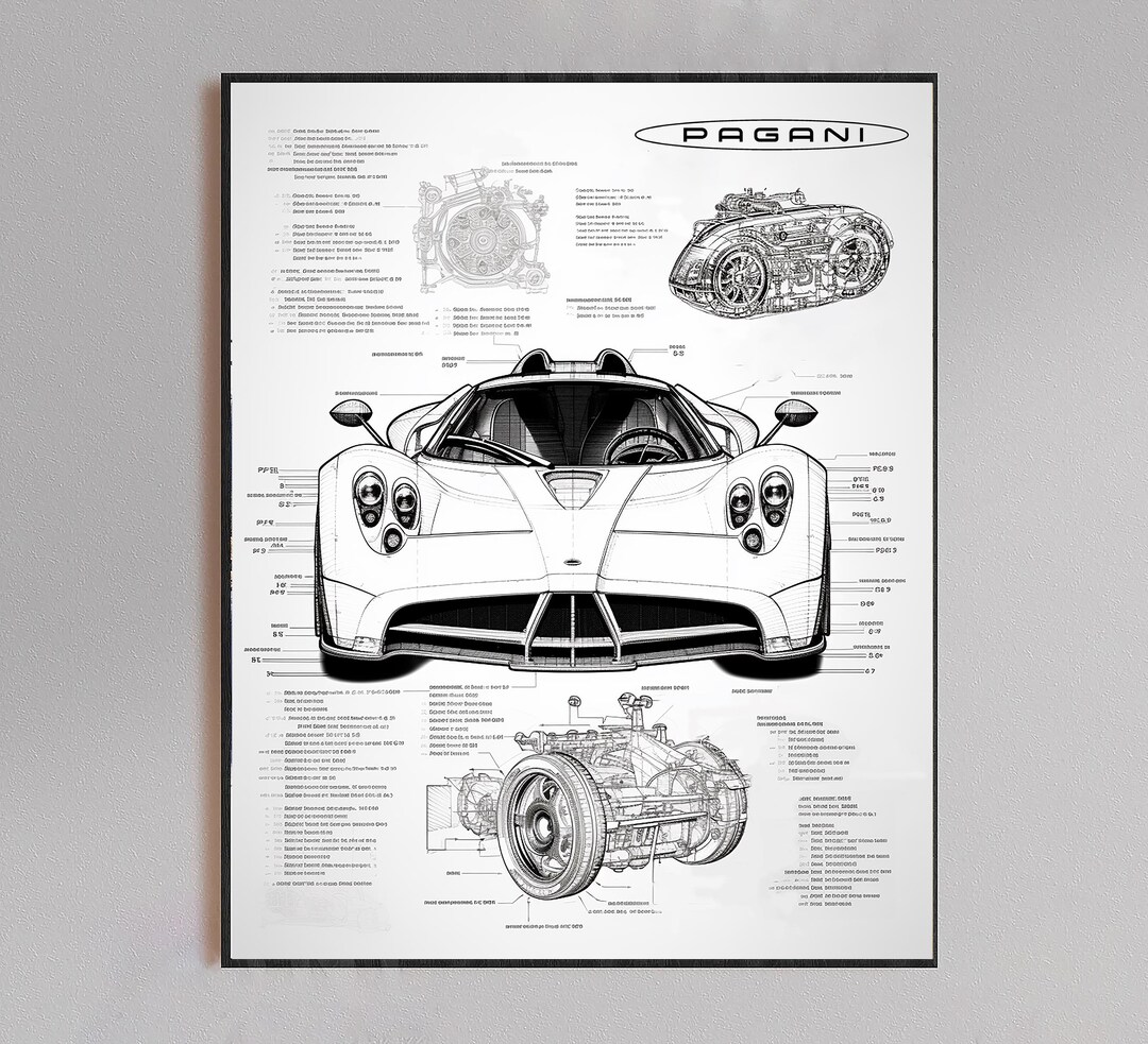 Pagani Supercar Blueprint Poster | Technical Car Diagram, Automotive ...