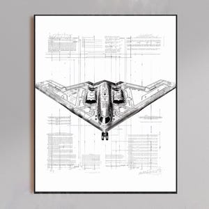 Stealth Bomber Blueprint Art Print | B2 Spirit Aviation Drawing - Etsy