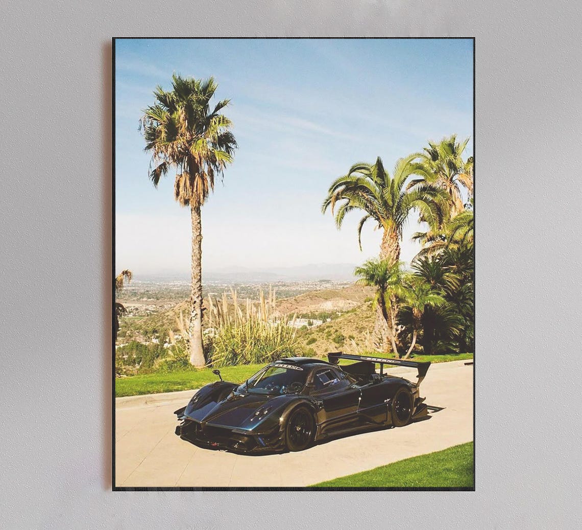 Pagani Poster | Pagani Palm Trees, Luxury Sports Car, California Drive ...