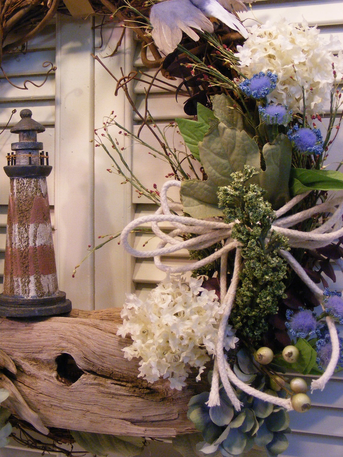 Weathered Lighthouse Garden Wreath Red White Blue Coastal | Etsy