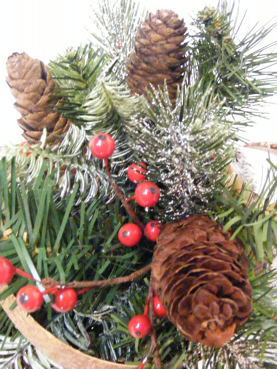 Winter Birch Bark Basket Arrangement With Evergreens and Pine Cones - Etsy