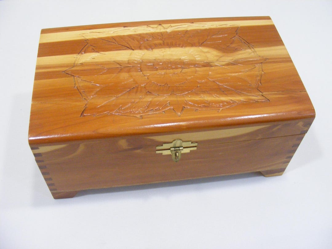 Large Cedar Box With Floral Engraving Detail - Etsy