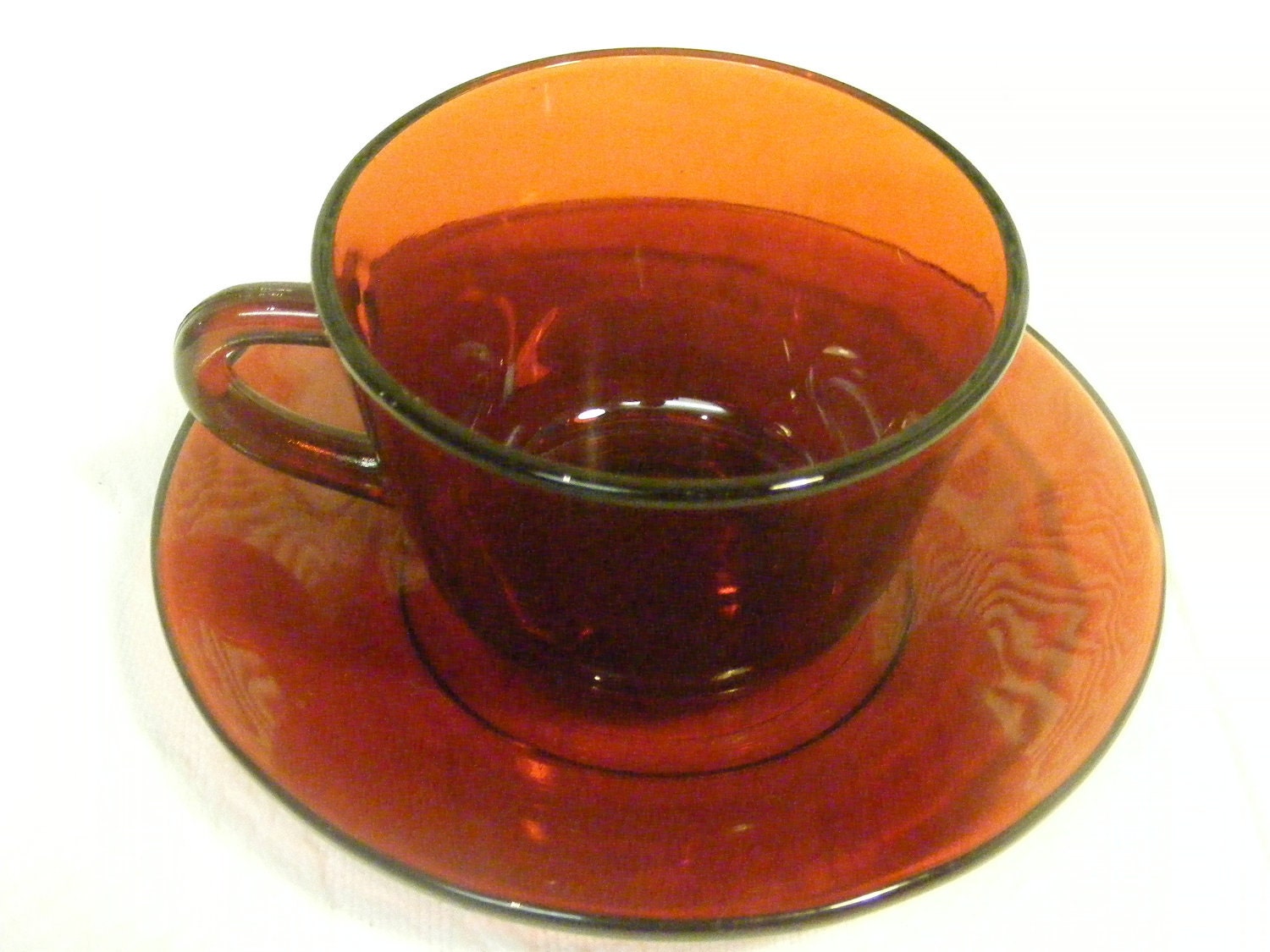 Set of Four Ruby Red Cup and Saucers, Red Glass Cup and Saucers - Etsy