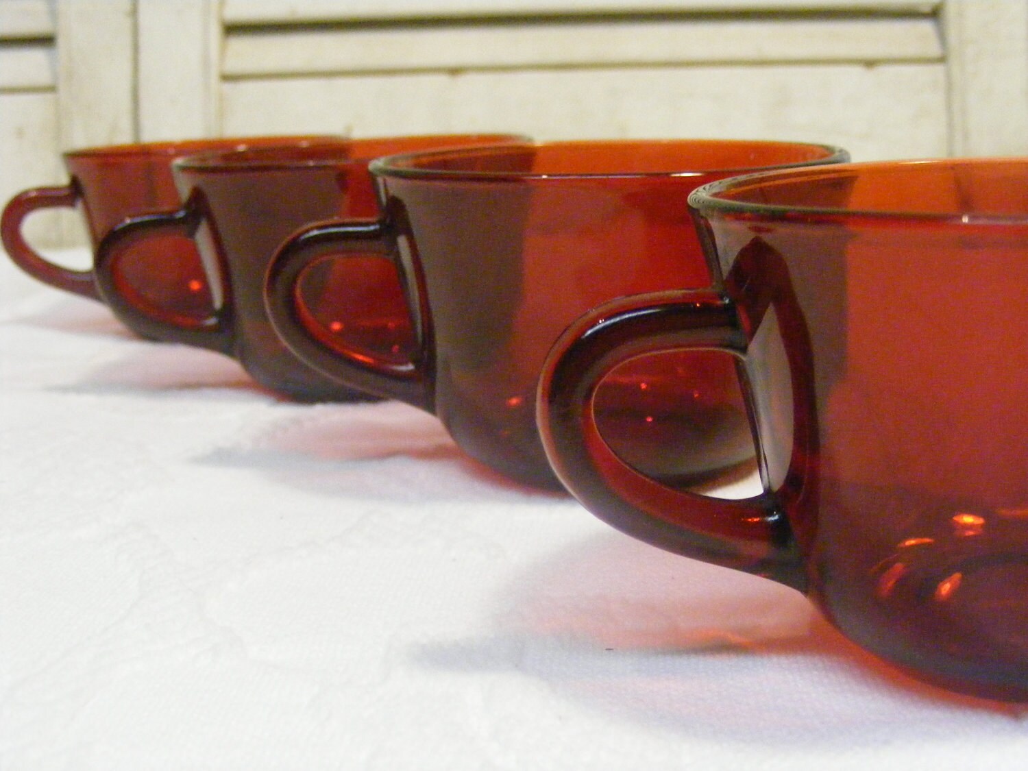 Set of Four Ruby Red Cup and Saucers, Red Glass Cup and Saucers - Etsy