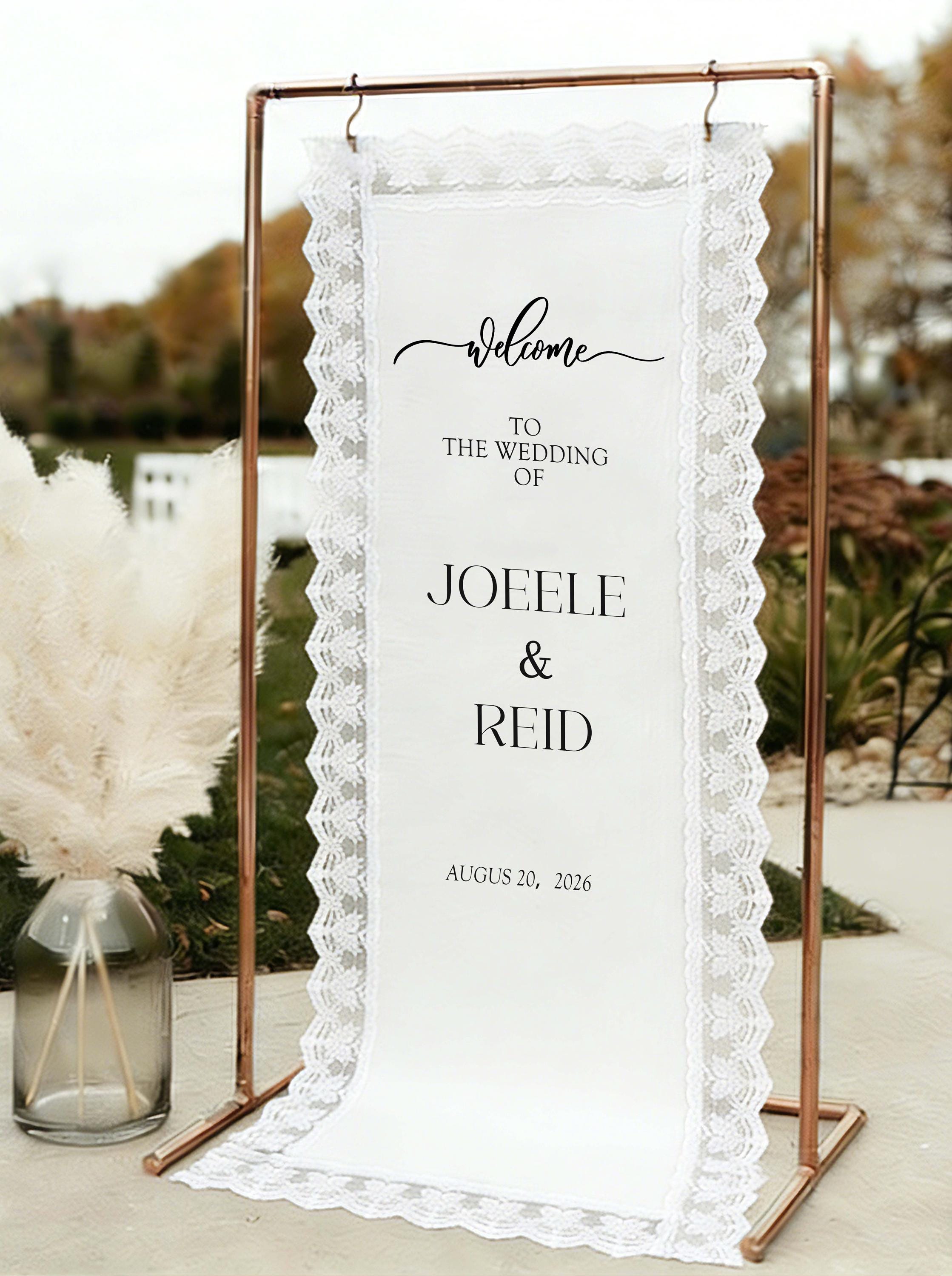 Linen With Lace Wedding Welcome Sign, Custom Linen Fabric Banner - Etsy