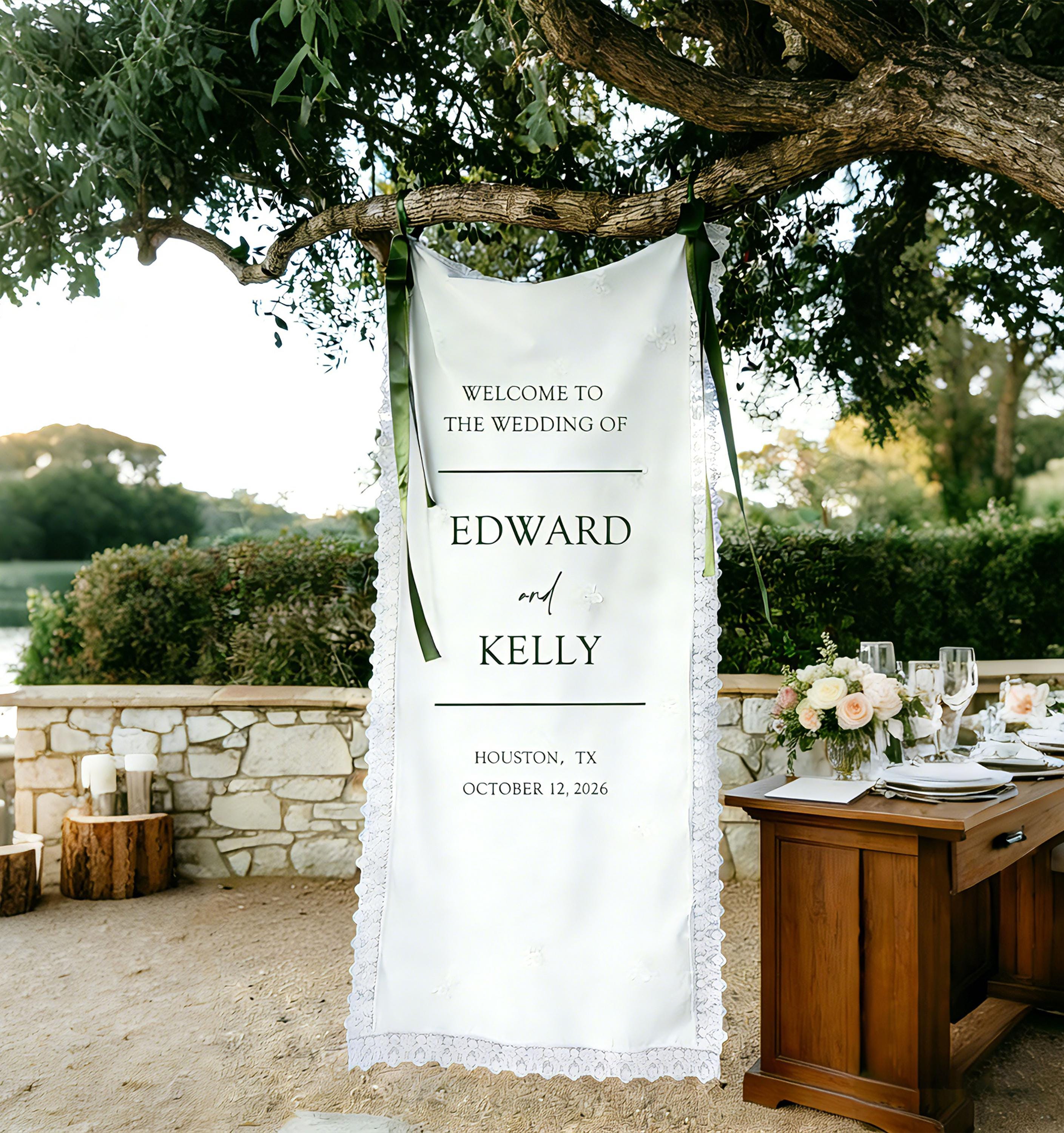 Linen With Lace Wedding Welcome Sign, Custom Linen Fabric Banner - Etsy