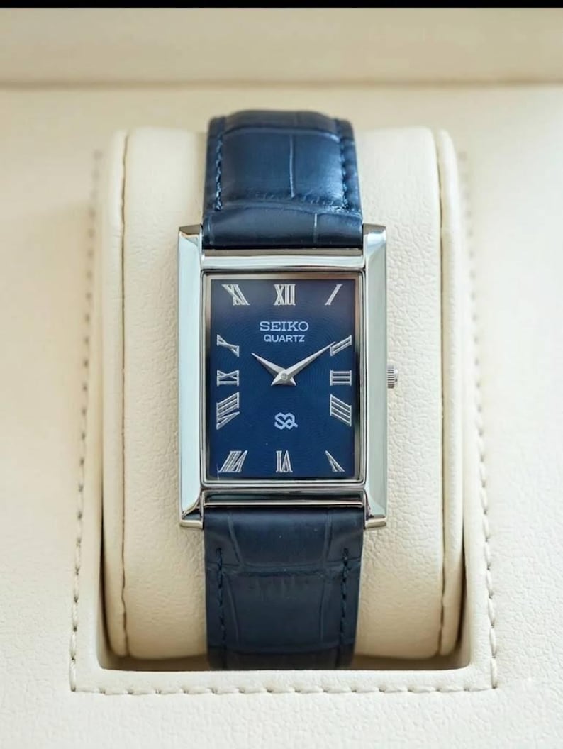 Classic Vintage Seiko Tank Style Watch – Blue Dial Retro Dress Watch ...