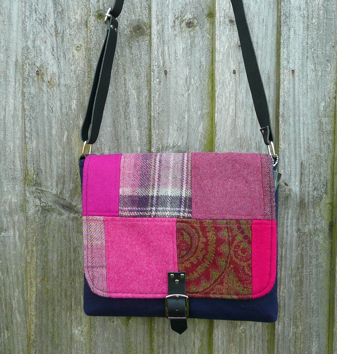 Pink Patchwork Wool Tweed Crossbody Bag Shoulder Bag Pocket Book - Etsy